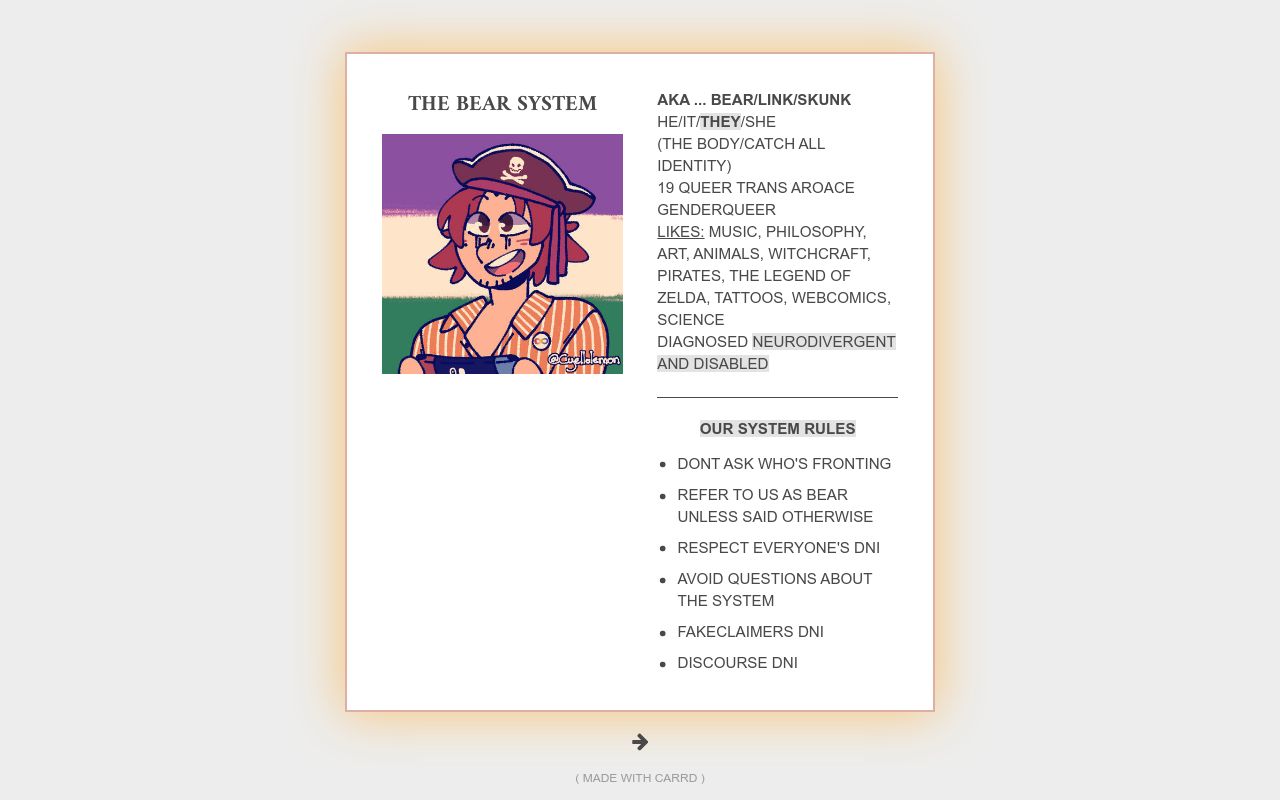 the bear system carrd